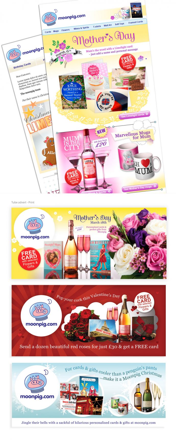 Advert & online marketing design for Moonpig - Polly Playford